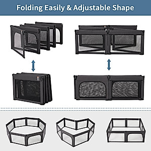 COSOLA Baby Playpen for Toddlers, Foldable Playpen Safe Anti-Fall Play Yard, Visible Mesh Play Pen with Zipper Gate, Baby Fence Play Area with Pull-up Rings, Adjustable Baby Play Yards, Black 71x59