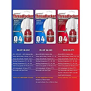 Blue Threadlocker M-242 Medium Strength Removable 0.4 Fl oz/12 ml Nut & Bolt Locker Lock Tight & Seal Fasteners Anaerobic Curing Metal Glue