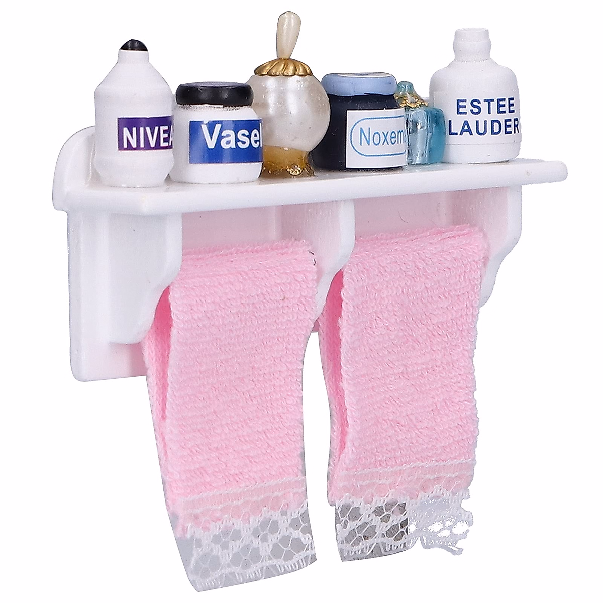 Dollhouse Wooden Towel Rack Bottles, 1:12 Simulation Miniature Furniture Model Toy for Dollhouse Bathroom Decoration Accessories