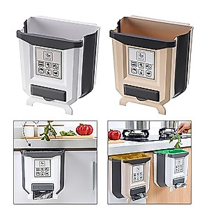 EXCBIOZ Hanging Trash Can,Hanging Kitchen Trash Can Foldable Waste Bin Small Plastic Garbage Can for Cabinet Door, Cupboard, Counter, Bathroom, 9.45*6.3*10.24in, Coffee