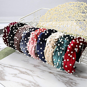 Headbands for Women Pearl Headbands - 1PCS Twisted Faux Pearl Velvet Headband Elegant Bling Hair Clip Hairpins Headwear Barrette Styling Tools Accessories,Black