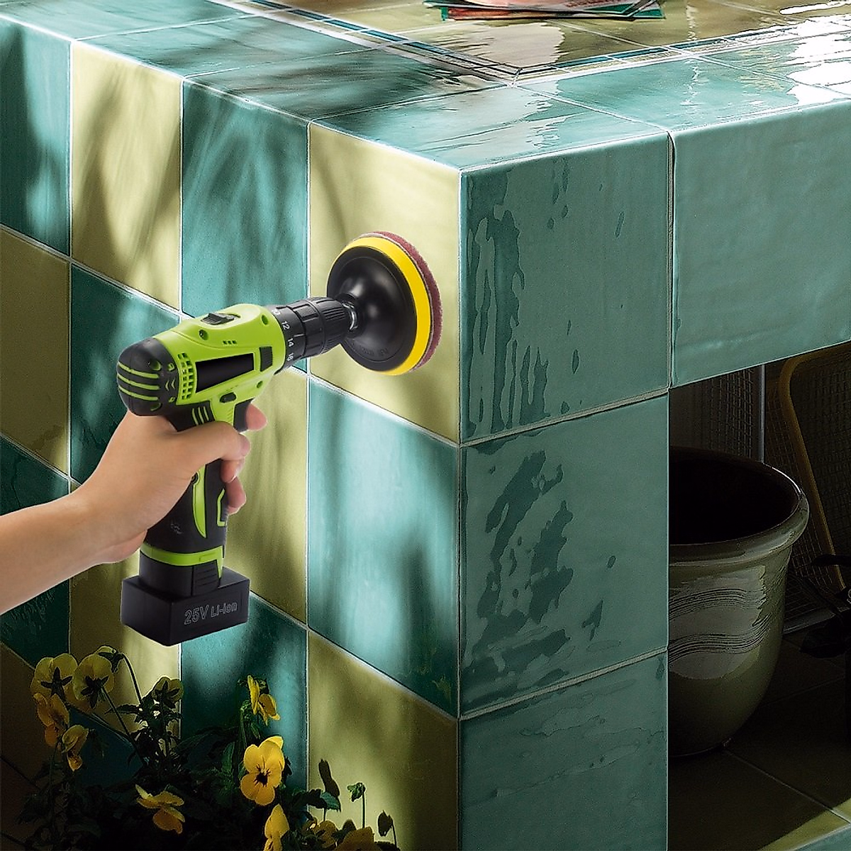 Kichwit 4 Inch Drill Power Brush Tile Scrubber Scouring Pads Cleaning Kit, Includes Attachment, Heavy Duty Household Cleaning Tool (Drill NOT Included)