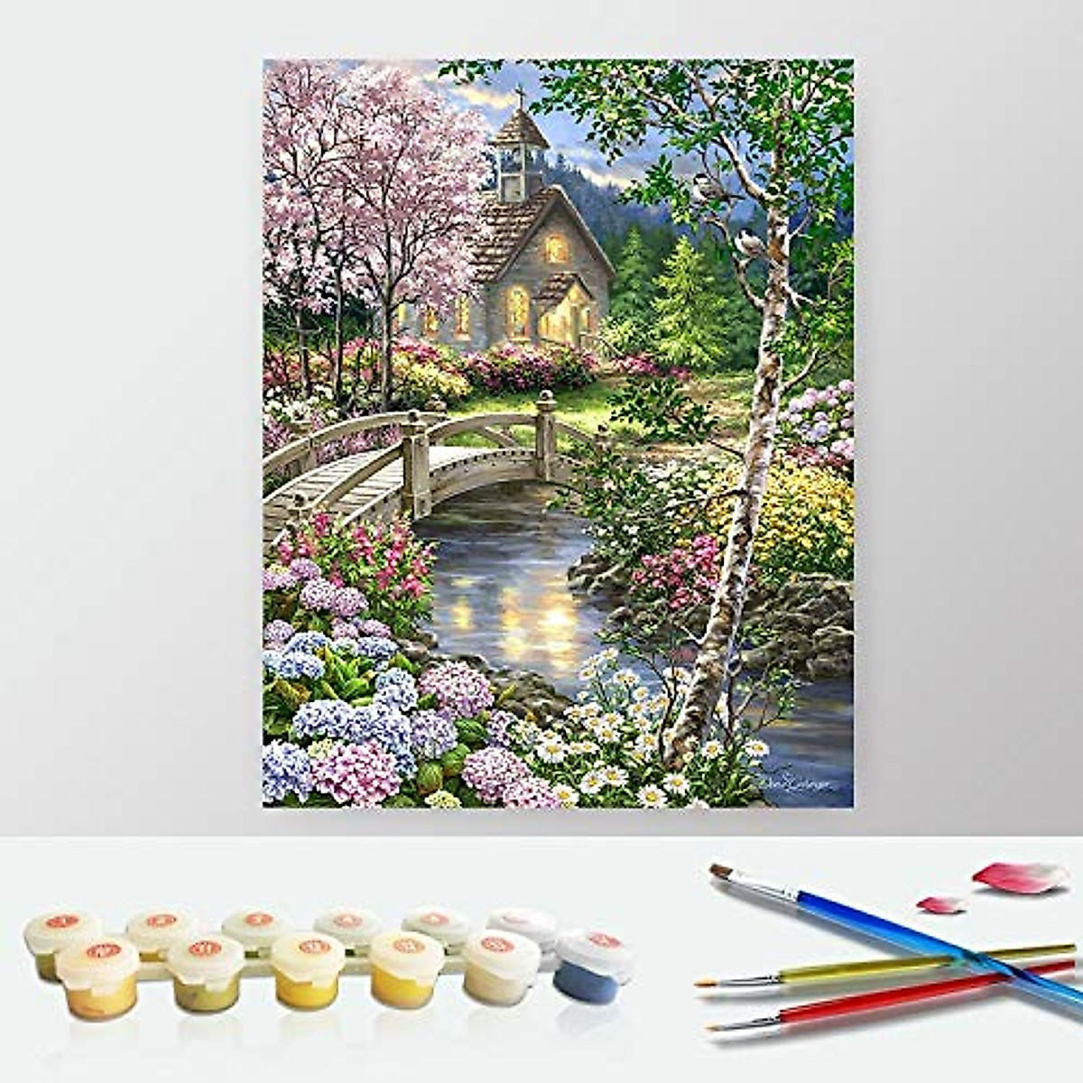 DIY Paint by Numbers Canvas Painting Kit for Kids & Adults, 16" x 20" Drawing Paintwork with 3 Paintbrushes Acrylic Paints - Village in The Night