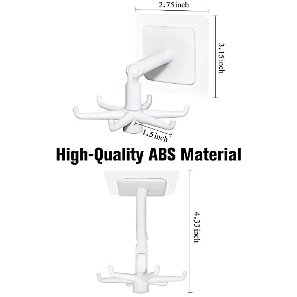 6 Pack Heavy Duty Under Cabinet Utensil Holder Hanger Hook, 360 Degrees Rotating Folding Hook Self Adhesive Hook Utensil Rack with 6 Hooks for Bathroom, Kitchen and Home （White）