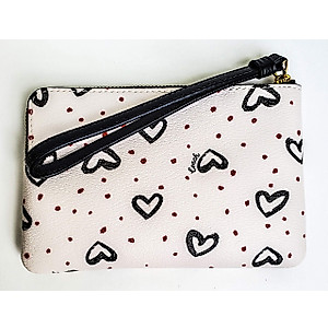 Coach Crossgrain Leather Corner Zip Wristlet with Crayon Hearts (Chalk Pink Multi/Black/Gold)
