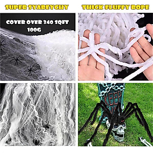 276" Spider Webs Halloween Decorations Outdoor, 79" Giant Spider 50" Large Scary Fake Spider Outdoor Yard Lawn Home Clearance Party Haunted House Decor
