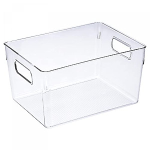 uxcell Refrigerator Organizer Bins 1PC, Stackable Fridge Drawer Organizer with Handles, Clear Fridge Bins for Pantry, Freezer, Shelves - White