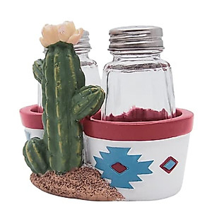 Salt and Pepper Set Holder with a Cactus Pot Design, Southwestern Décor, Shakers Included, 4.5 Inches