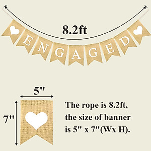 FAKTEEN Engaged Banner Burlap Bunting Garland with Love Hearts for Bridal Shower Bunting Rustic Wedding Engagement Party Decorations