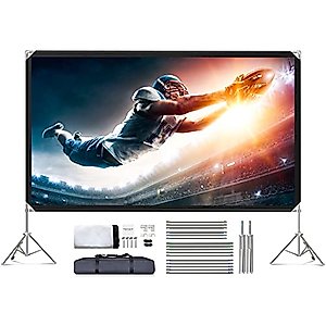 Projector Screen and Stand - Velcolt Outdoor Projector Screen 100 inch, 16:9 4K HD Foldable Portable Outdoor Movie Screen Pull Down with Carry Bag for Indoor Outdoor Camping Backyard Home Theater