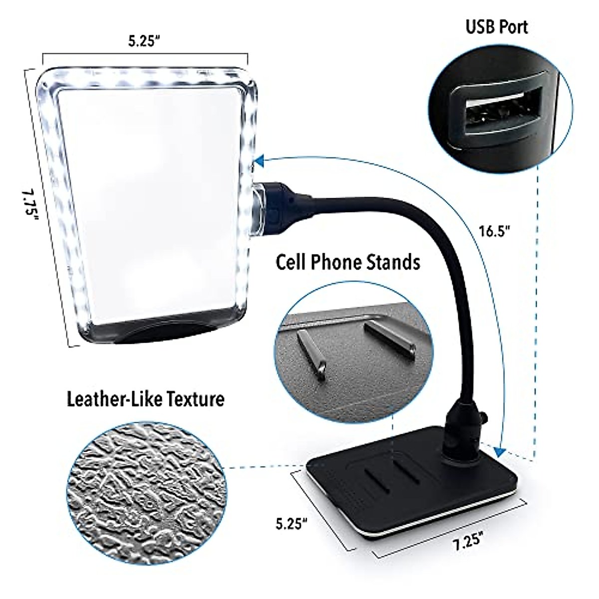 MagniPros 3X Magnifying Glass with Light and Stand, Flexible Gooseneck Magnifying Desk Lamp w/USB Fast Charge & Tablet Stands for Reading Fine Print, Painting, Sewing, Crafts & Close Work