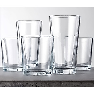 Clear Drinking Glasses Set of 16, Durable Heave Base Glass Cups, 8 Highball Cocktail Glasses, and 8 Rock DOF Whiskey Glasses - Beer Glasses Ideal for Water, Juice, Wine, and Everyday Cocktails