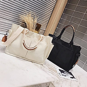 Canvas Tote Bags for Women Handbag Tote Purse with Zipper Canvas Crossbody Bag for Office, Travel, School, Black