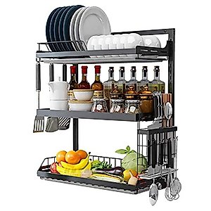FEHUN Sinks,Stainless Steel Wall-Mounted Universal Kitchen Drain Rack,3-Layer Storage Rack,Chopstick Holder with