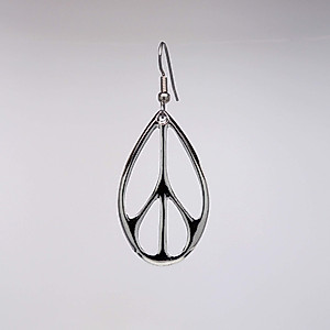 Oval Hippie Peace Sign Dangle Earrings Silver Finish Pewter