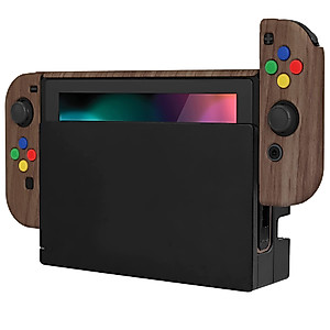 PlayVital AlterGrips Ergonomic Grips Cover for Nintendo Switch, [2 Design] Interchangeable Comfort Dockable Protective Case with Screen Protector & Thumb Grip Buttons Caps - Wood Grain