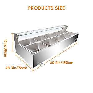 10-Pan Commercial Food Warmer, 120 Qt Electric Steam Table, Stainless Steel Bain Marie with Tempered Glass Cover, 1500W Countertop Food Warmer 86-185°F Temp Control for Catering, Restaurant, Silver