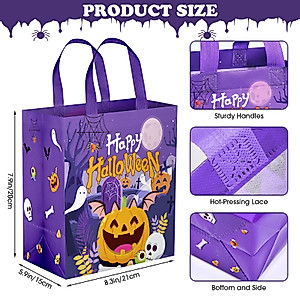 PERFQU 6 Pcs Halloween Goodie Bags - Large Happy Halloween Party Favor Bags, Non-Woven Halloween Tote Goody Candy Gift Bags with Handles for Halloween Themed Trick or Treat Party Favors Supplies