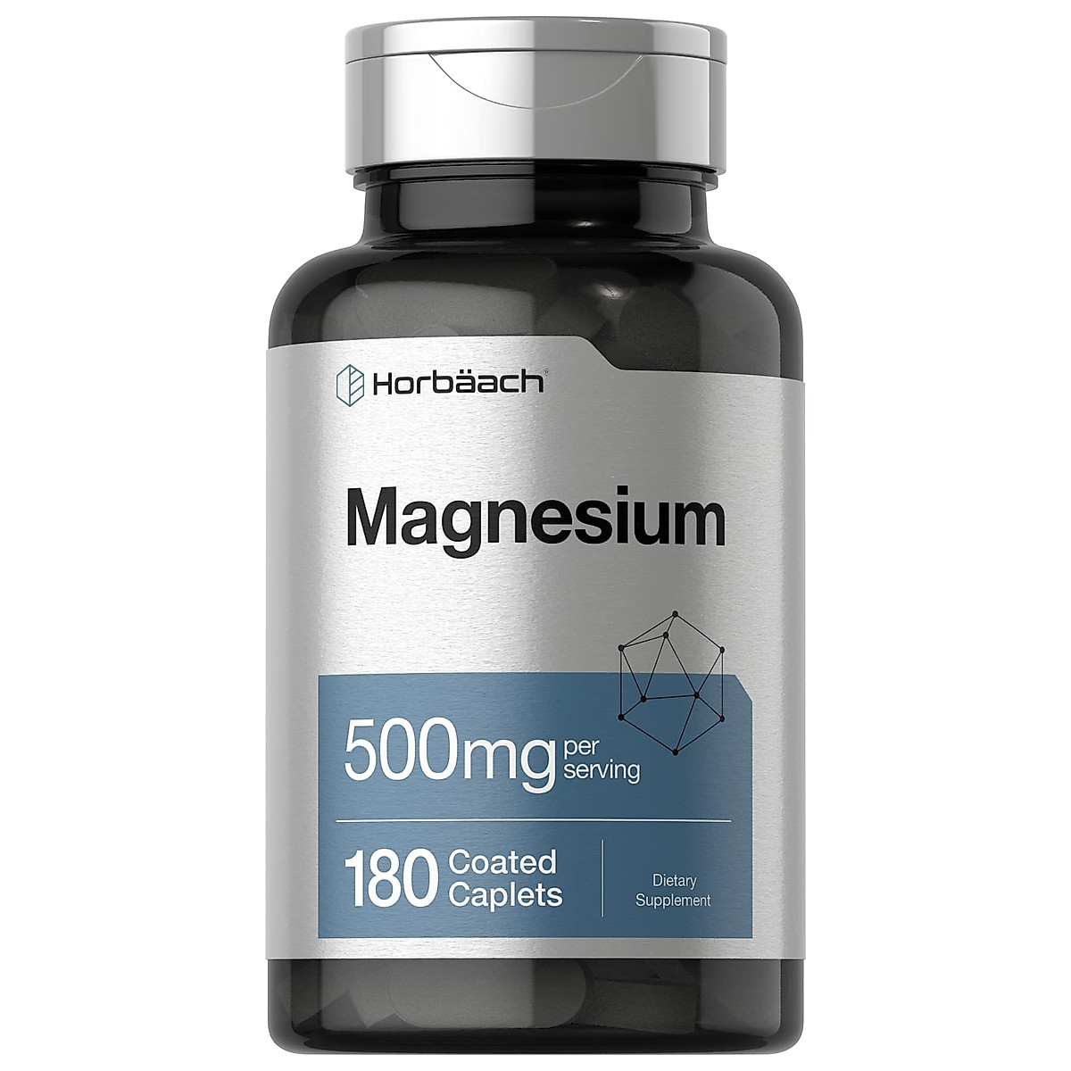 Horbäach Magnesium 500mg | 180 Caplets | Vegetarian, Non-GMO, and Gluten Free Supplement