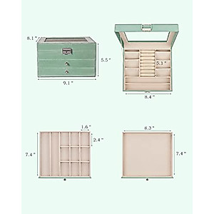 Jewelry Box for Women, Jewerly Case with 2 Drawers, Leather Design Lockable Jewelry Case with, for Necklaces, Earrings, Rings, Bracelet, Gift for Loved Women