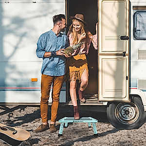 DEPSUNNY Adjustable Height Aluminum RV Step, Stable Foldable Platform Step Stool, Supports Up to 1,000 lb, Non-Slip Rubber Feet and Platform Mat, Easy to Carry (Green)