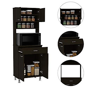 Helis 60 Kitchen Pantry 66,5" H with Microwave Shelf, Two Storage Cabinets, Black