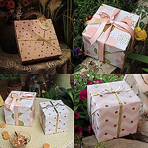 Larcenciel Gift Wrapping Paper, Birthday Wrapping Paper for Girl, Metallic Gold Foil Wrapping Paper, Pink Gift Wrap for Birthday, Valentines Day, Christmas, Wedding, Baby Shower,4 Sheets 27.5x19.6inch