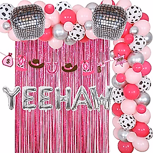 Western Cowgirl Party Decorations YEEHAW Bachelorette Balloon Garland Kit Nashville Bachelorette Party Supplies Disco Cowgirl Banner Rose Red Tinsel Disco Balloon for Women