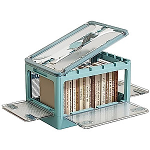 Storage Bins with Lids, Stackable Storage Bins for Closet Organizers and Storage, Collapsible Storage Bins with Wheels, Folding Storage Boxes, Plastic Storage Bins for Office, Home Storage (7.2Gal-1-Pack, Blue)