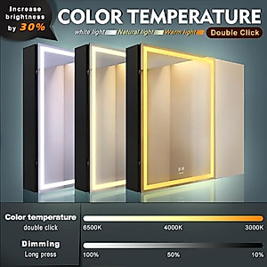 KWW 30 x 28 Inch Double Doors LED Lighted Bathroom Medicine Cabinet, Defogger, Dimmable, 3 Color Light Makeup Mirror, Outlets & USBs, Easy to Install, Wall Mounted Mirror Cabinet