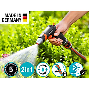 Gardena Metal Nozzle - Frost Proof - (Variable Spray Patterns) + Water Stop, 3815M-FP