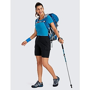 CRZ YOGA Stretch Hiking Cargo Shorts for Women 7'' - UPF 50+ Waterproof Lightweight Summer Outdoor Golf Shorts with Pockets Black_Shorts X-Small