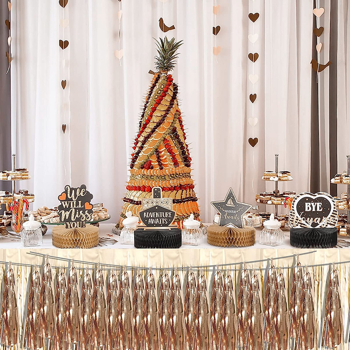 4P Champagne Gold Foil Fringe Metallic Streamers Banner Tassel Garland for Parade Floats, Bachelorette, Wedding, Birthday, Halloween, Christmas, Bridal/Baby Shower Party Decorations