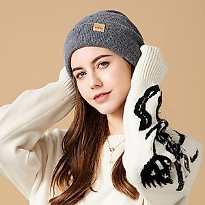 Hysnan Mens Beanie Merino Wool Warm Hats for Women Men Knit Slouchy Double Layer Warm Cuffed Skull Beanie Skiing Skating Grey