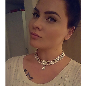 Fashion Womens Pearl Collar Crystal Diamond Chunky Choker Pendant Bib Necklace