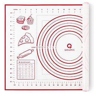 Silicone Pastry Mat for Baking, Baking Mat for Rolling Dough Non Slip Extra Large, Fondant Mat with Measurement, Kitchen Counter Mat for Pie Crust, Pizza and Cookies, Oven Liner Mat,16" x 24", Red