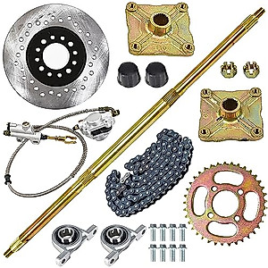 GXYWADY 32 Go Kart Rear Axle Kit with Shaft + Hub + Chain + Brake Master Cylinder Replacement for DIY Rebuild Go Kart ATV