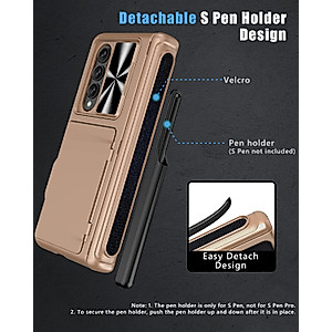 Vihibii for Samsung Galaxy Z Fold 3 Case with S Pen Holder & Hinge Protection, Credit Card Slot Kickstand Design, Slide Camera Cover & Screen Protector, Hard PC Phone Case for Z Fold 3 5G (Rose Gold)