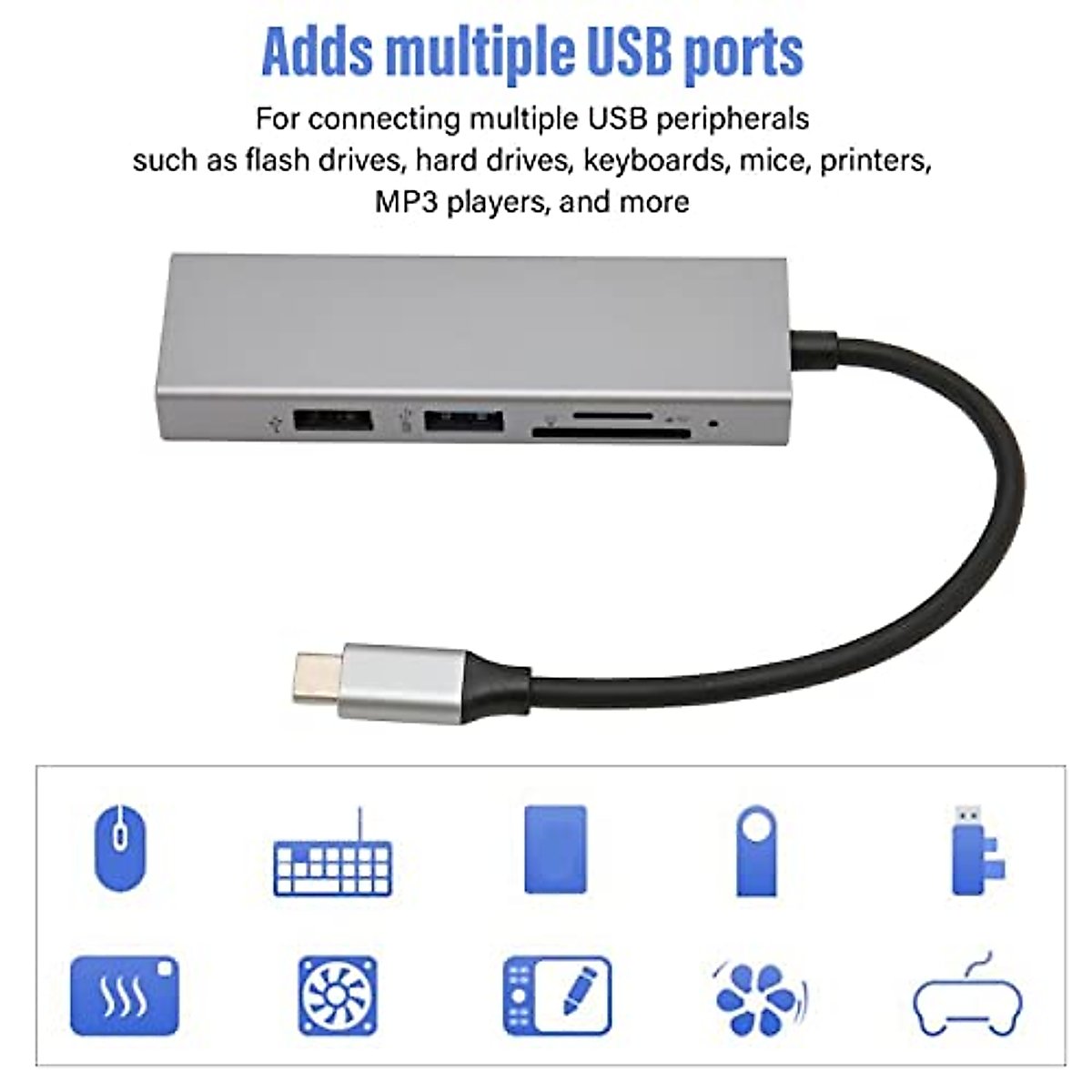 5 in 1 USB C Hub, Aluminum Alloy USB C Hub Adapter Multiport Plug and Play 5Gbps Data Transfer to Printer