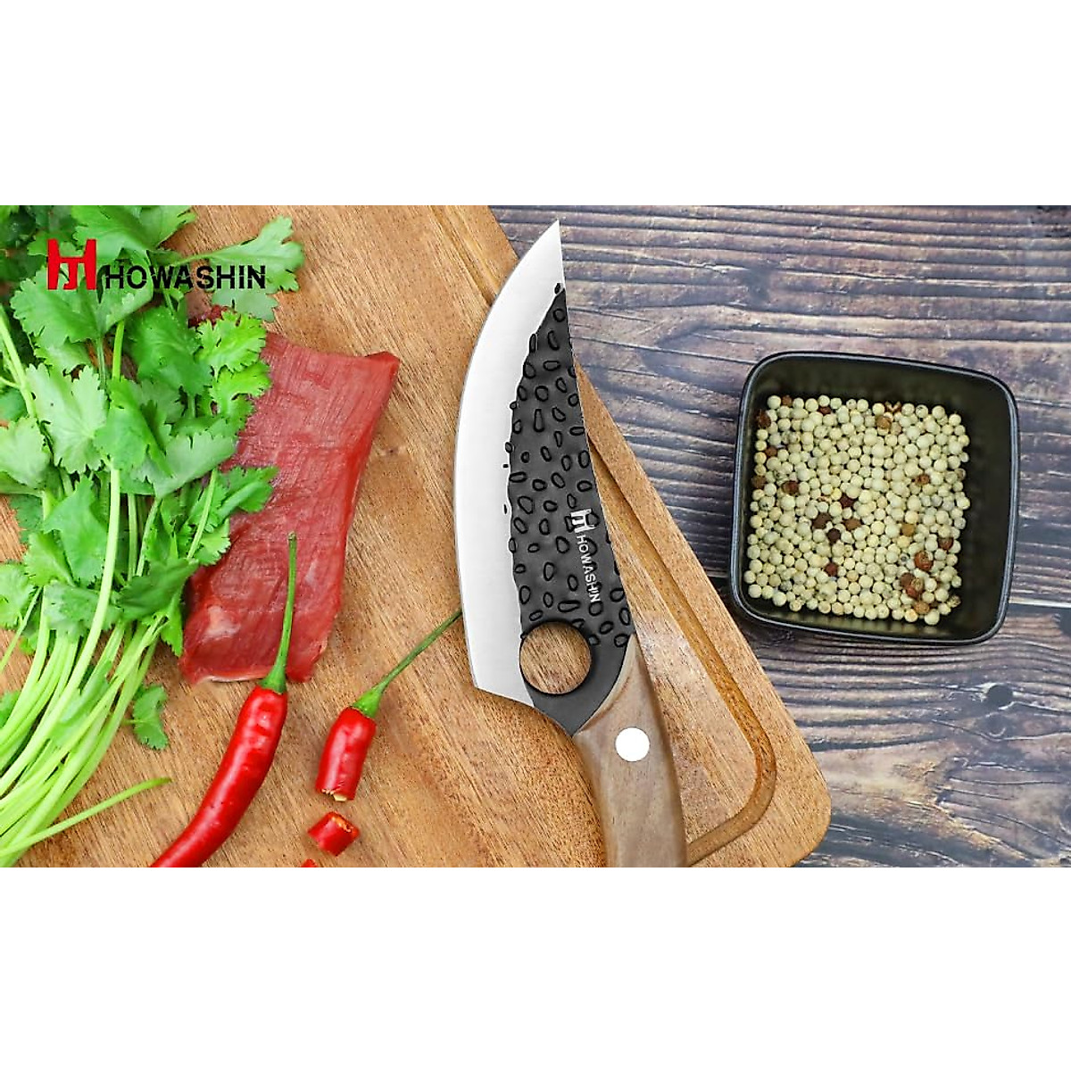 Howashin 6 Inch Viking Knife High Carbon Chef Knife Hand Forged Kitchen Knife Meat Butcher Ergonomic Handle With Sharpener and Christmas Gift Box