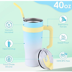 Zen Living 40oz Tumbler with Handle and Straw|100% Leakproof|Made of Stainless Steel and Double Vacuum Sealed|Cup Friendly Base |BPA Free|Assorted Colors (Rainbow)