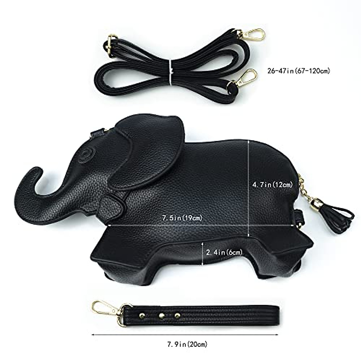 Rejolly Elephant Shaped Crossbody Bag for Women Shoulder Handbag PU Leather Wristlet Clutch Purse Cute Funny Animal Small Bag Black