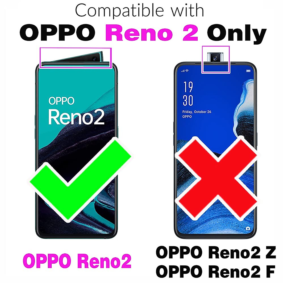 Asuwish Compatible with Oppo Reno 2 Wallet Case and Tempered Glass Screen Protector Flip Purse Accessories Wrist Strap Credit Card Holder Stand Cell Phone Cover for Reno2 2019 Women Men Blue