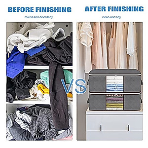 Fixwal 8 Pack 36L Grey Clothes Storage Bag Clothes Storage Organizer with Reinforced Handle Clear Windows for Comforters, Blankets, Bedding, Foldable with Sturdy Zipper, Thick Fabric