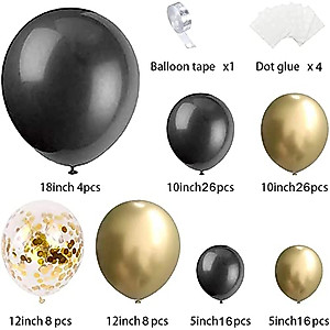 Gold and Black Balloon Garland Kit, 104Pcs Black and Gold Balloons Party Decorations 4 Size Black Gold Latex Party Balloons for Black and Gold Birthday Decorations, New Years, Wedding, Graduation