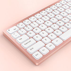 Wireless Keyboard and Mouse Combo with Backlit, Seenda Illuminated Rechargeable Full-Size Keyboard and Mouse for Windows Computer Laptop Desktop (Rose Gold)