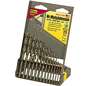 IVY Classic 10590 13-Piece Hi-Molybdenum Steel Drill Bit Set, 135-Degree Split Point, USA, Sturdy Metal Case
