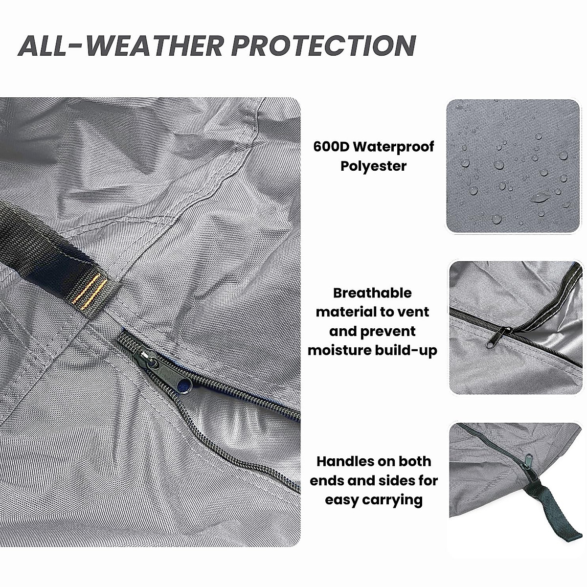 EliteShield Canoe Cover Kayak Cover; Waterproof UV Resistant Marine Grade Polyester Canoe Kayak Boat Storage Cover fits 15 ft-16 ft Long, 116 Inches Girth Gray Color