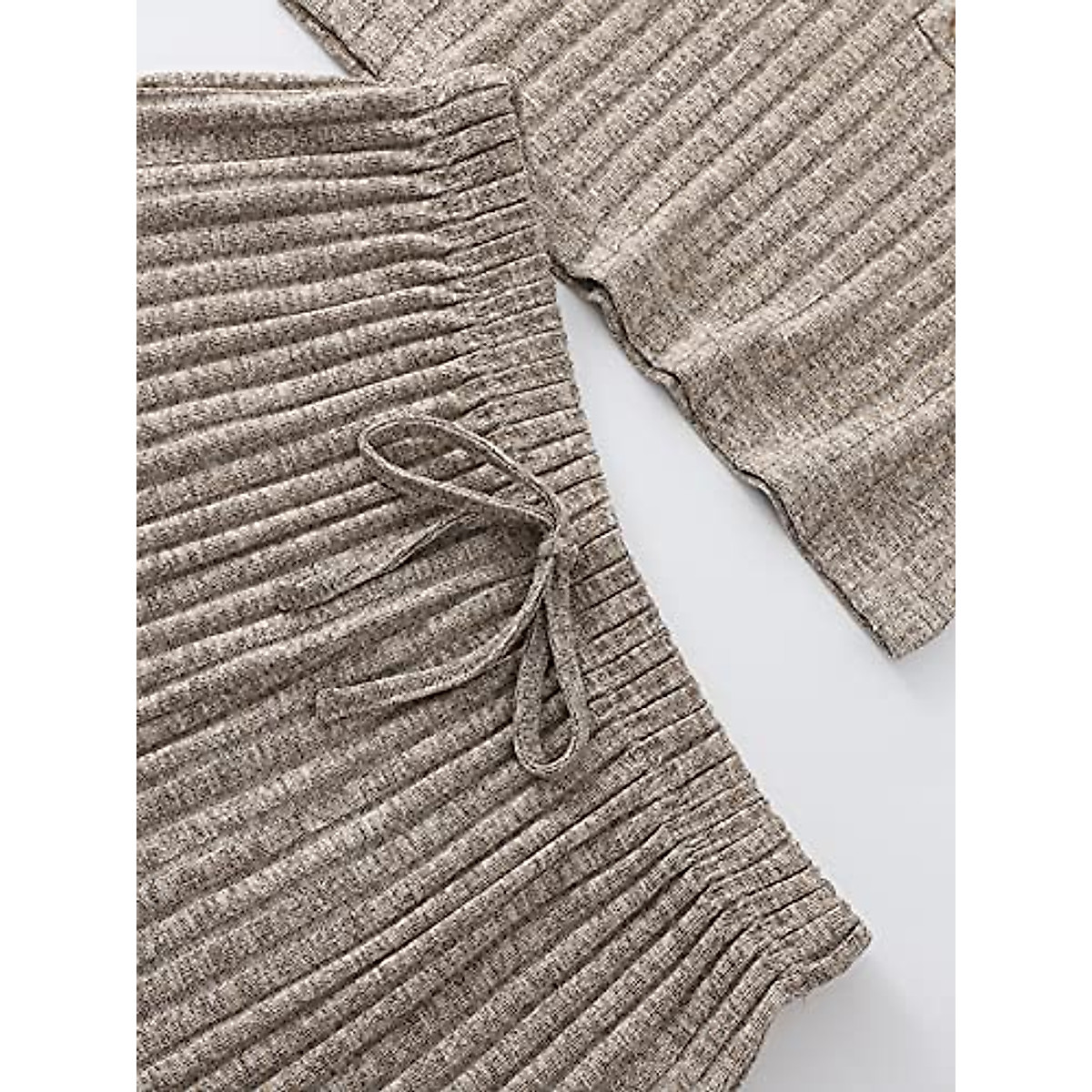 SheIn Women's 2 Piece Sleeveless Button Crop Tank Tops and Shorts Lounge Set Khaki Medium