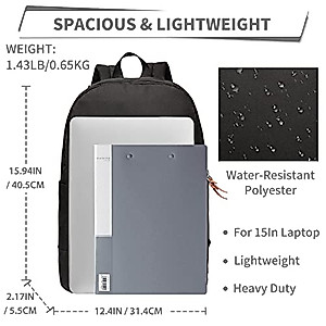 VASCHY School backpack, Lightweight Casual Classic Water-resistant School Rucksack Travel Backpack 15 inch Laptop Black